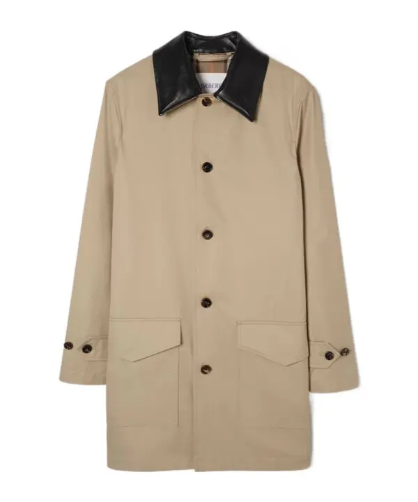 Burberry Mid-length Leather Collar Meadowbank Car Coat - Saltmarsh Beige