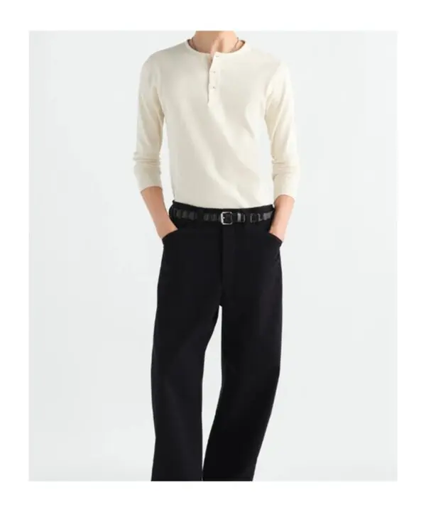 LEMAIRE Ribbed Henley Long Sleeved Top - Enoki
