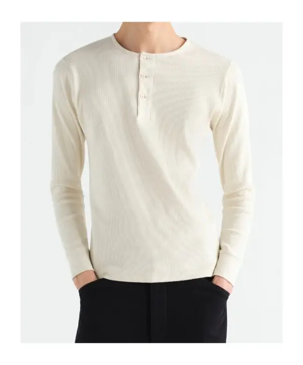 LEMAIRE Ribbed Henley Long Sleeved Top - Enoki