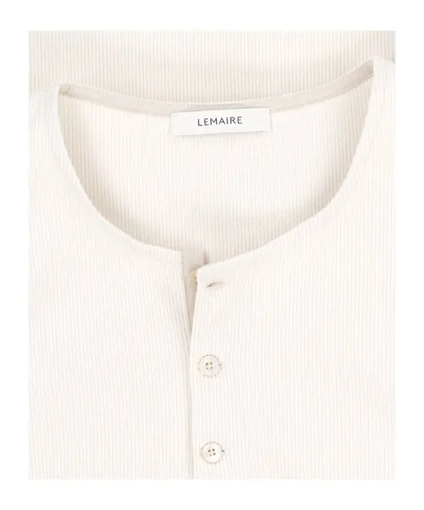 LEMAIRE Ribbed Henley Long Sleeved Top - Enoki