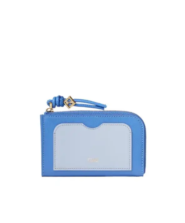 Fendi Ff Diamonds Card Case Pouch - Light Blue