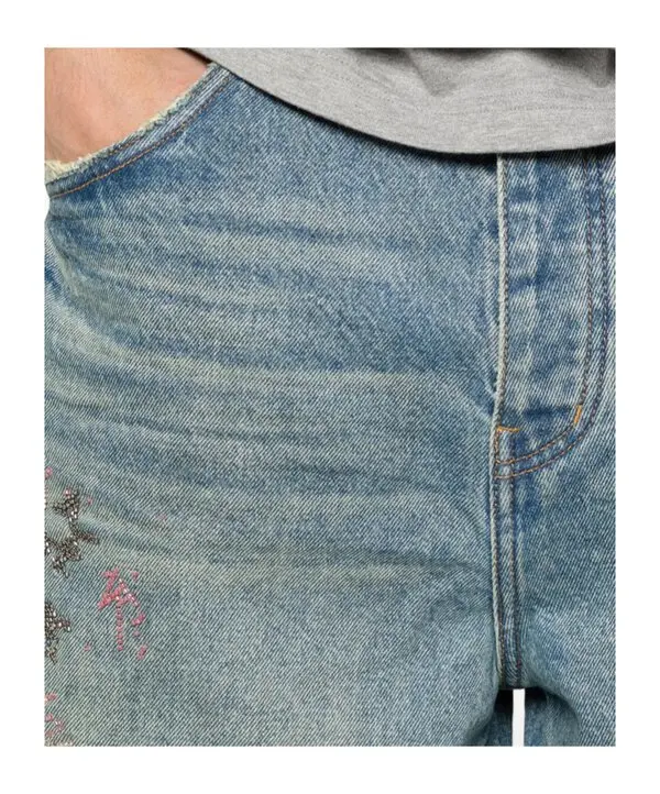 PURPLE BRAND Distressed Denim Shorts With Raw Hem