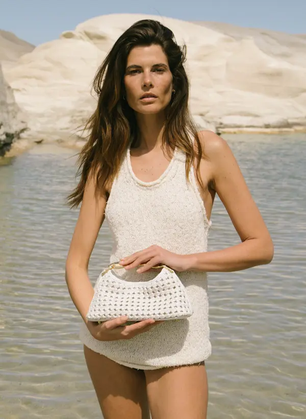 ELLEME Mini Boomerang Woven Leather Bag - White