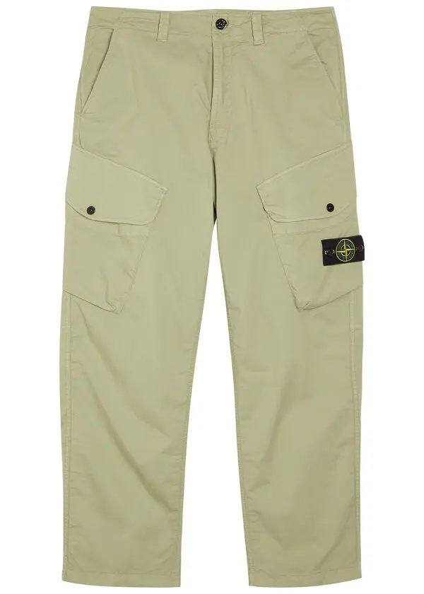 Stone Island Logo-appliquéd Stretch-cotton Cargo Trousers - Green Light