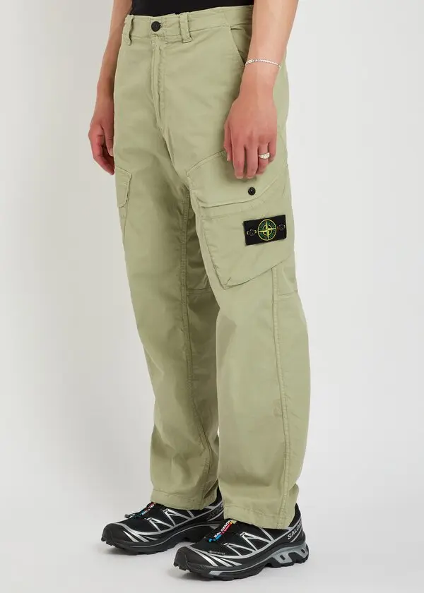 Stone Island Logo-appliquéd Stretch-cotton Cargo Trousers