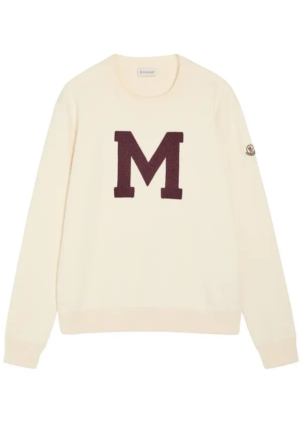 Moncler Logo-embroidered Cotton-blend Jumper - Cream
