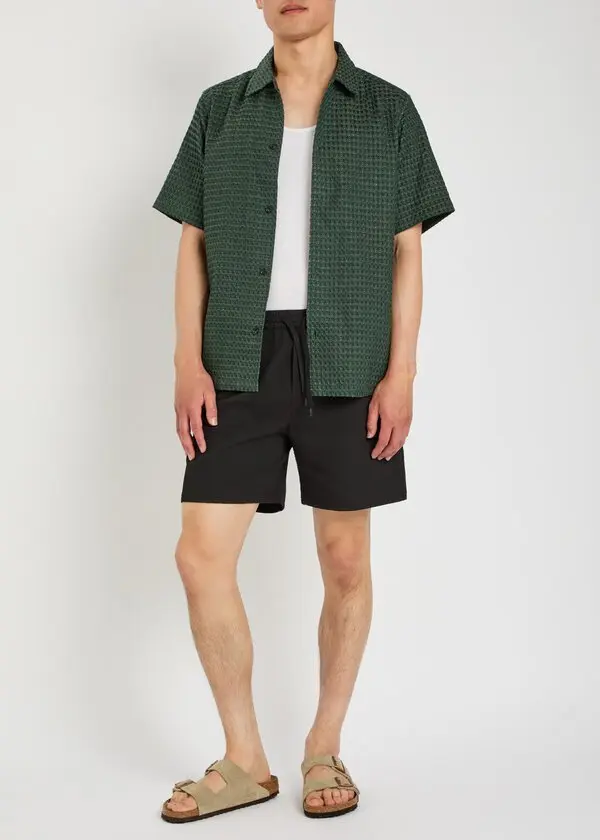 LES DEUX Seersucker Swim Shorts With Embroidered Logo