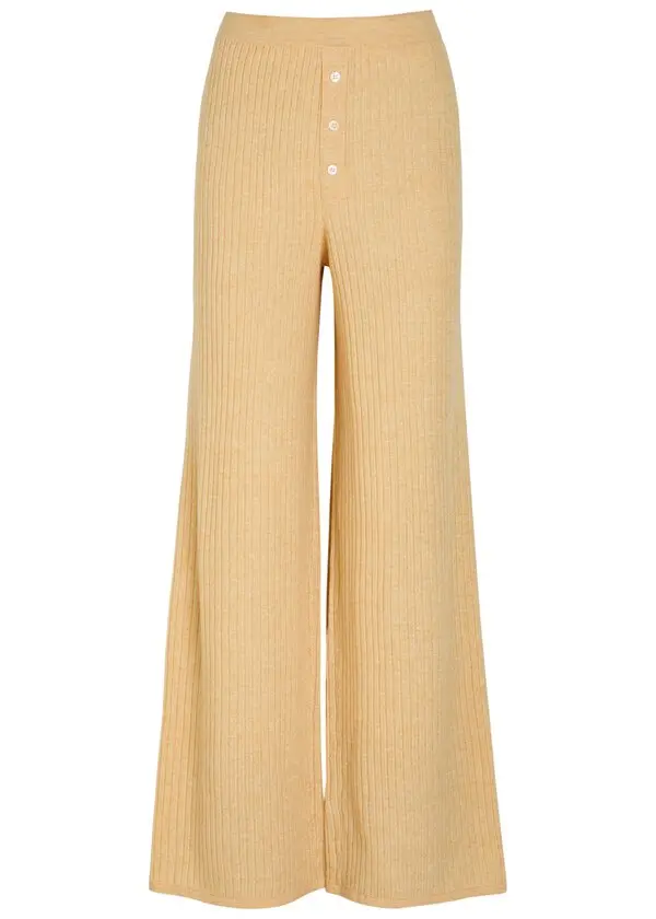 Guest In Residence Everywear Wide-leg Cashmere And Linen-blend Trousers - Yellow
