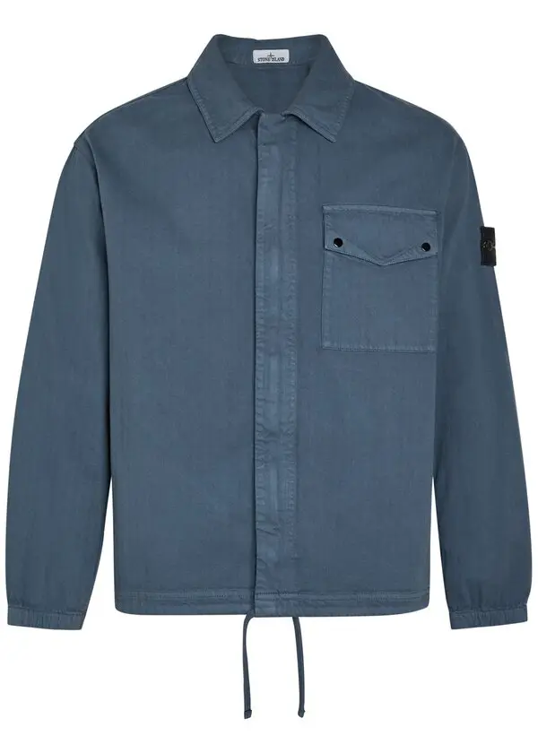 Stone Island Logo-appliquéd Herringbone Cotton Jacket - Blue Dark