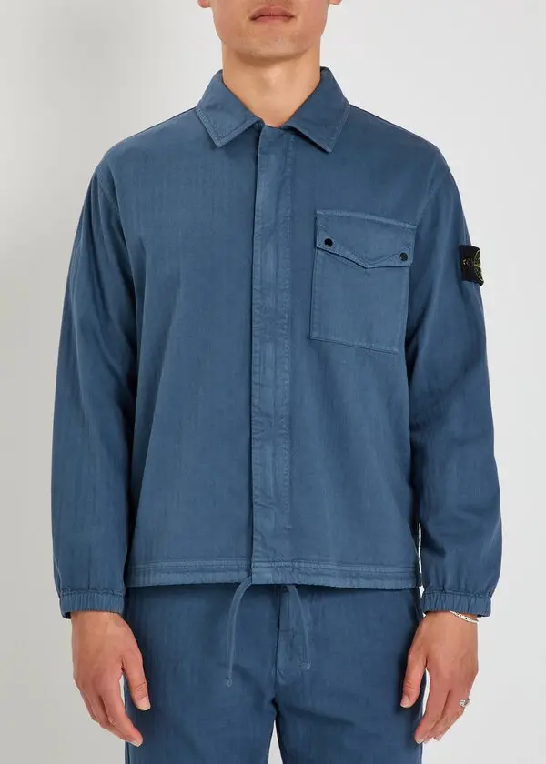 Stone Island Logo-appliquéd Herringbone Cotton Jacket