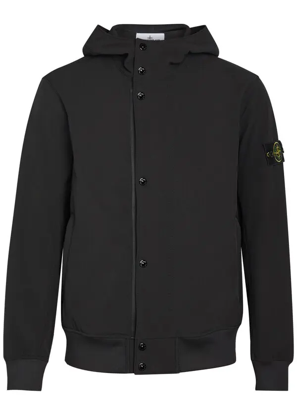Stone Island Logo-appliquéd Water-resistant Hooded Soft Shell Jacket - Black