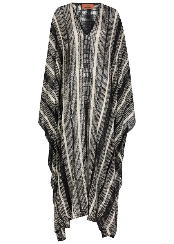 Missoni Striped Open-knit Kaftan Cover-up - White And Black