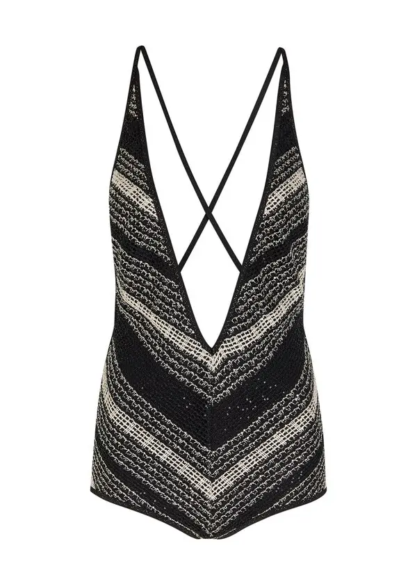 Missoni Striped Open-back Mesh Swimsuit - White And Black