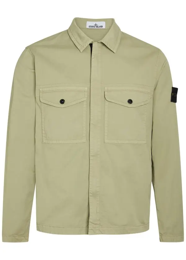Stone Island Logo-appliquéd Stretch-cotton Overshirt - Green Light