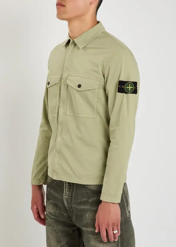 Stone Island Logo-appliquéd Stretch-cotton Overshirt - Green Light