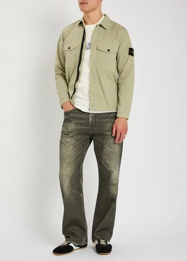 Stone Island Logo-appliquéd Stretch-cotton Overshirt - Green Light
