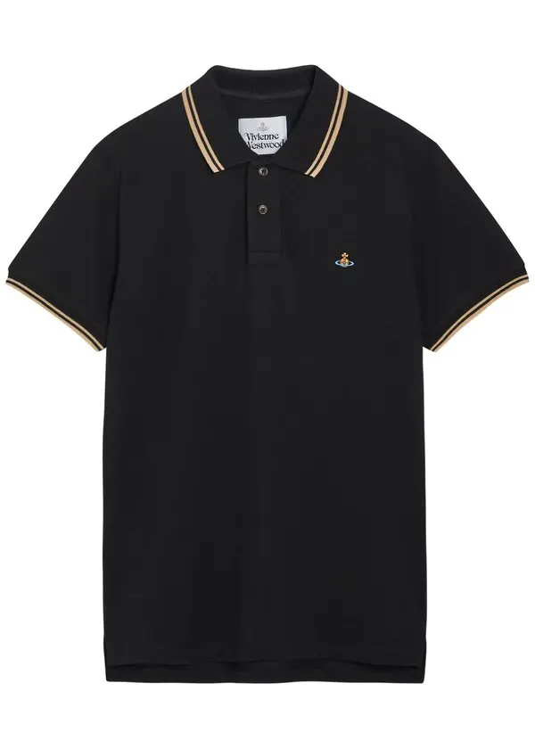 VIVIENNE WESTWOOD Logo-embroidered Piqué Cotton Polo Shirt - Black