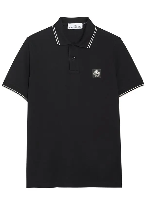 Stone Island Logo-appliquéd Piqué Cotton Polo Shirt - Black
