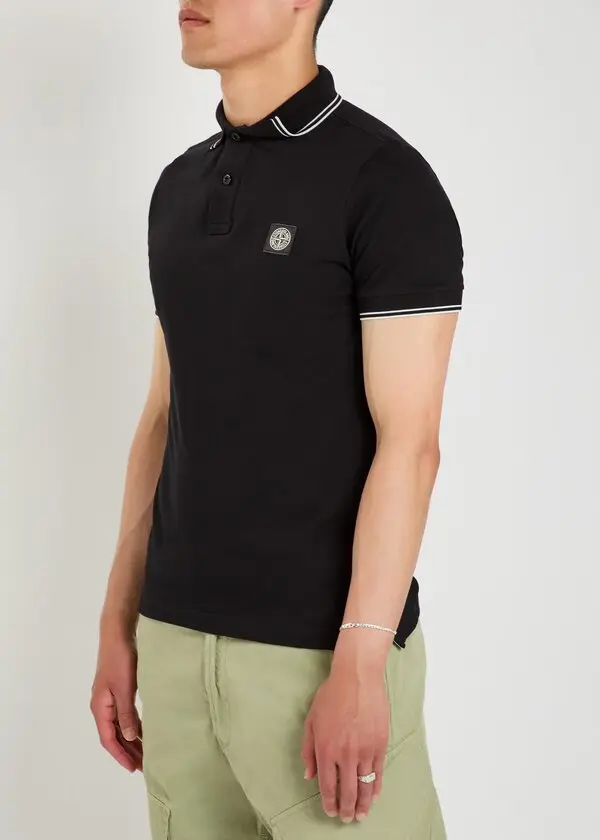 Stone Island Logo-appliquéd Piqué Cotton Polo Shirt - Black