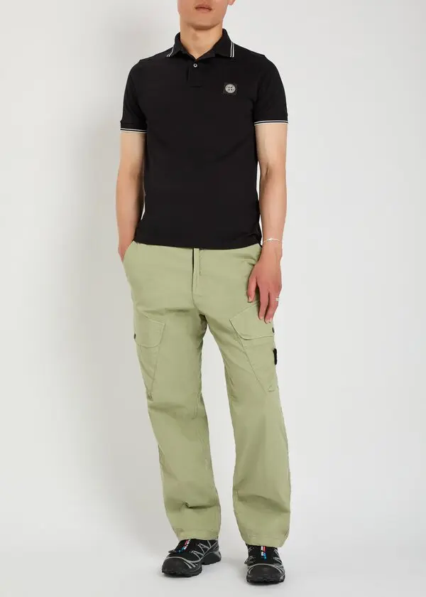 Stone Island Logo-appliquéd Piqué Cotton Polo Shirt - Black