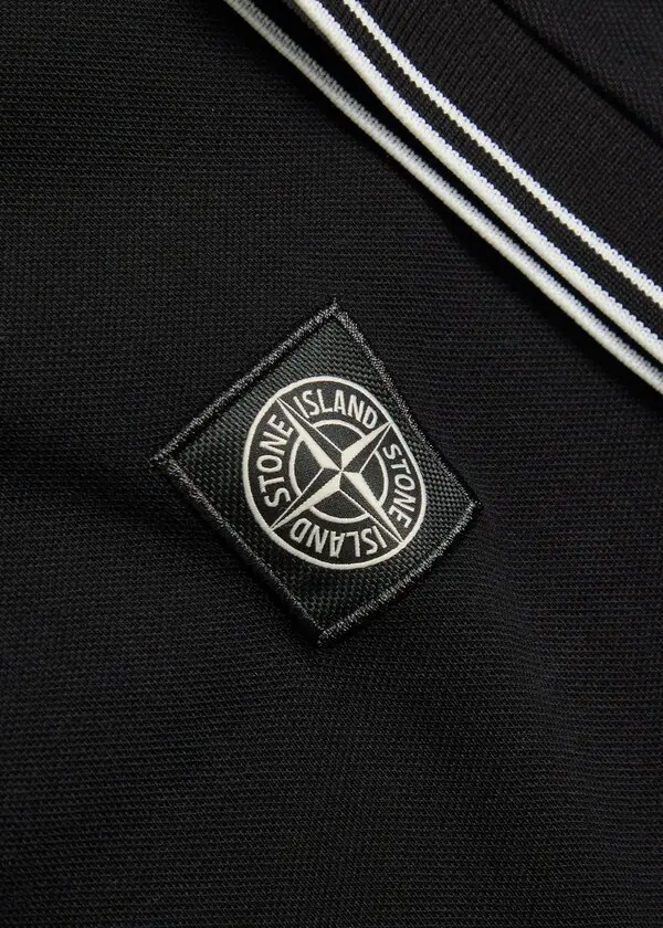 Stone Island Logo-appliquéd Piqué Cotton Polo Shirt - Black