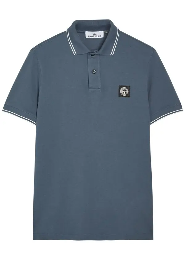 Stone Island Logo-appliquéd Piqué Cotton Polo Shirt - Blue Dark