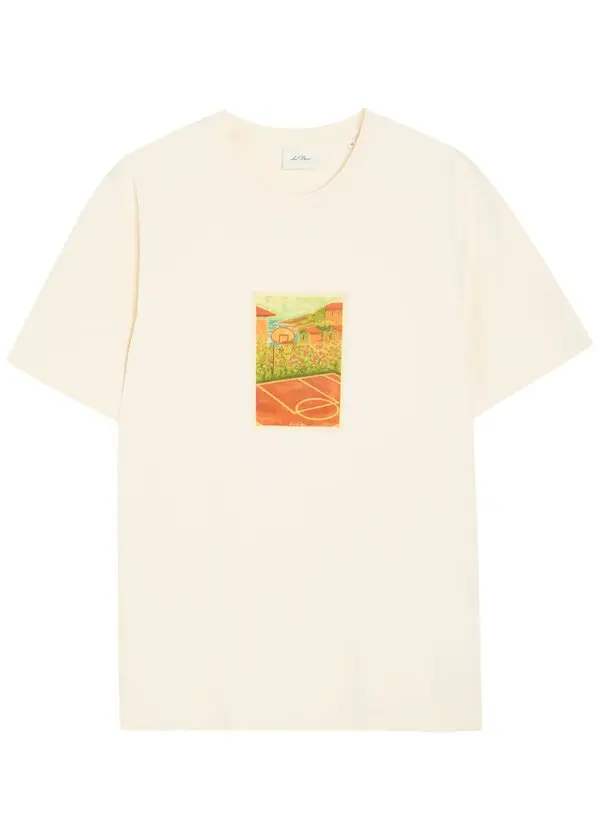 LES DEUX Court Printed Cotton T-shirt - White