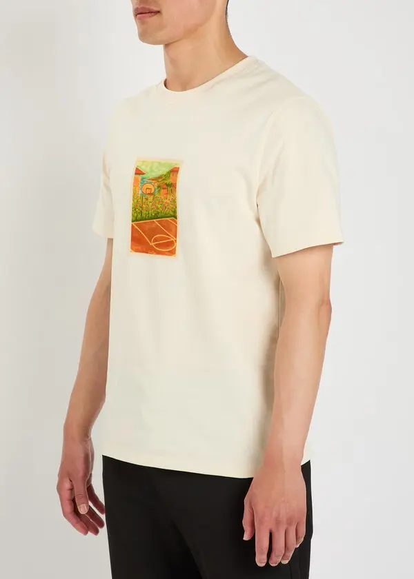 LES DEUX Court Printed Cotton T-shirt