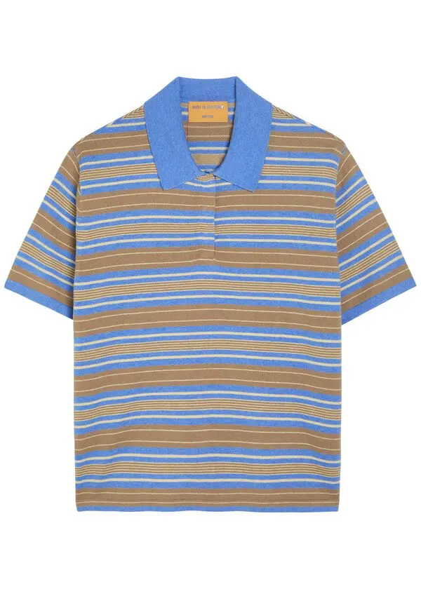 Guest In Residence Striped Cotton And Cashmere-blend Polo Shirt - Blue