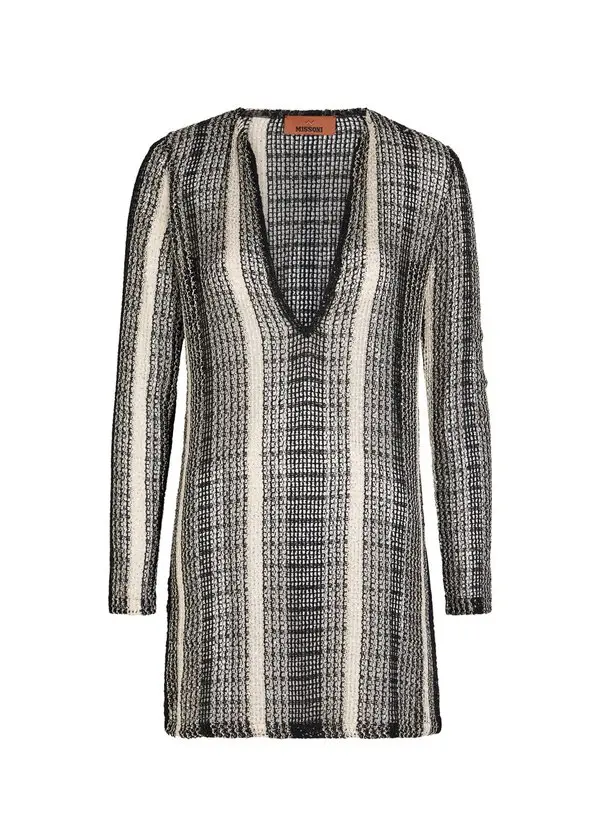 Missoni Striped Open-knit Cover-up Mini Beach Dress - White And Black