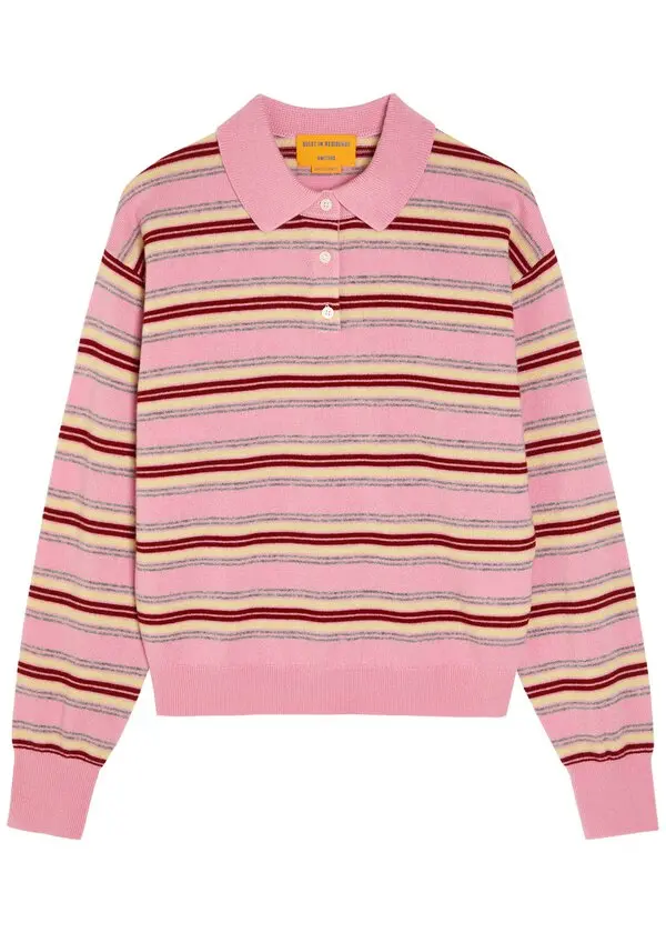 Guest In Residence Collegiate Striped Cashmere Polo Top - Pink