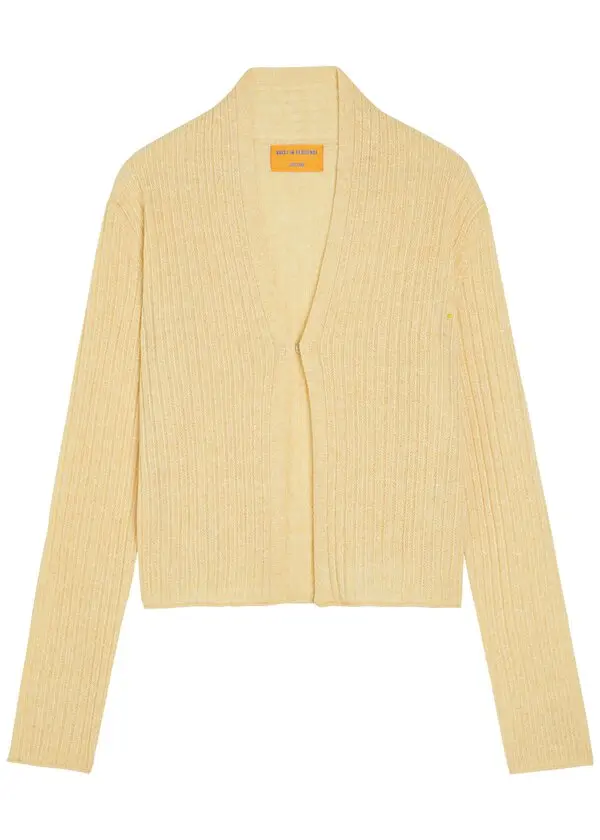 Guest In Residence Stealth Ribbed Cashmere And Linen-blend Cardigan - Yellow
