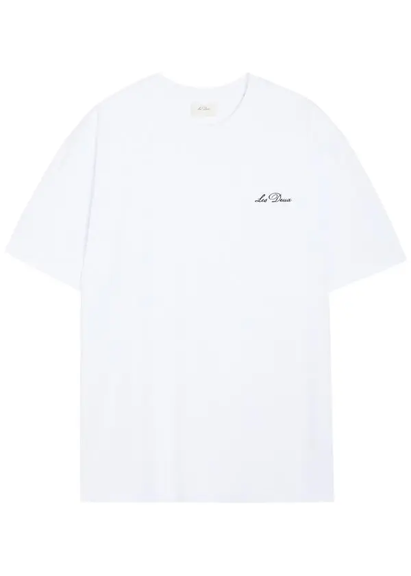LES DEUX Logo-embroidered Cotton T-shirt - White