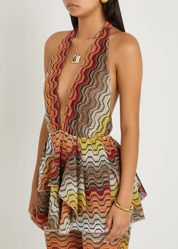 Missoni Zigzag Halterneck Metallic-knit Cover-up Top