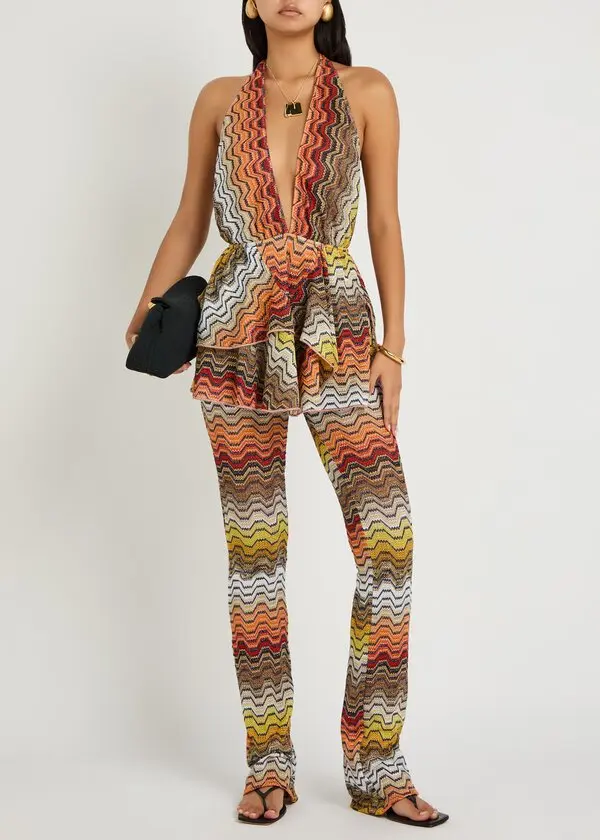 Missoni Zigzag Halterneck Metallic-knit Cover-up Top