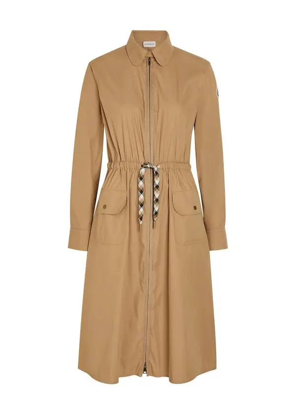 Moncler Drawstring Poplin Midi Shirt Dress - Beige