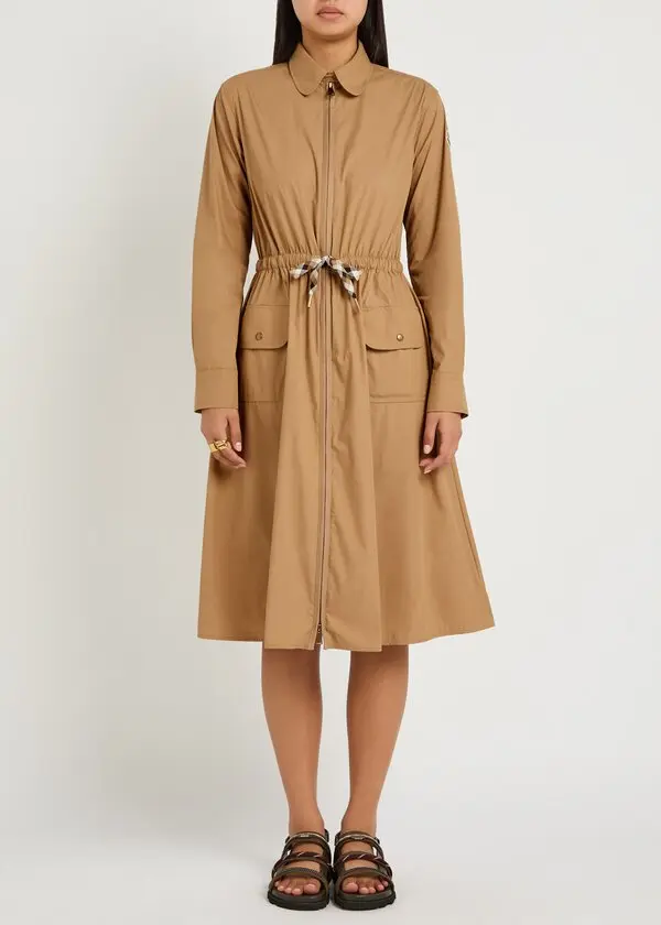 Moncler Drawstring Poplin Midi Shirt Dress