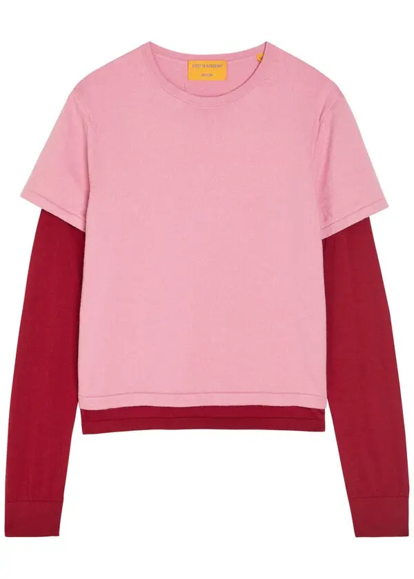 Guest In Residence Layered Long-sleeve Cotton-blend T-shirt - Pink
