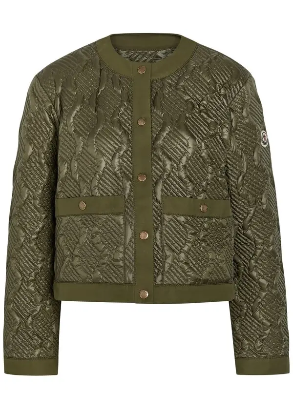 Moncler Libellule Quilted Geometric Nylon Jacket - Olive