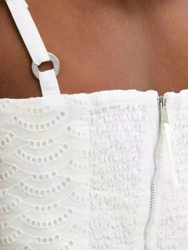Guess Broderie Anglaise Smocked Cropped Top