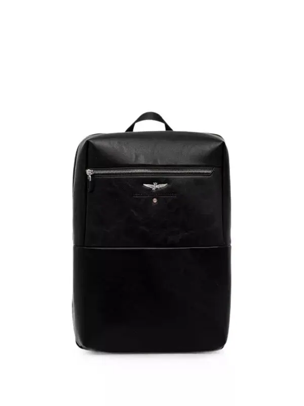 AERONAUTICA MILITARE Logo Plaque Zip Pocket Backpack - Black