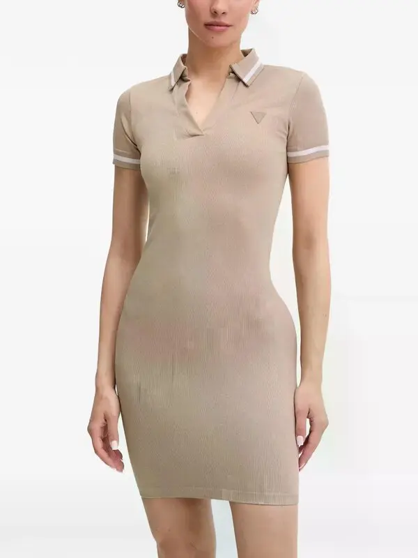 Guess 4g Logo Patterned Polo Collar Mini Dress