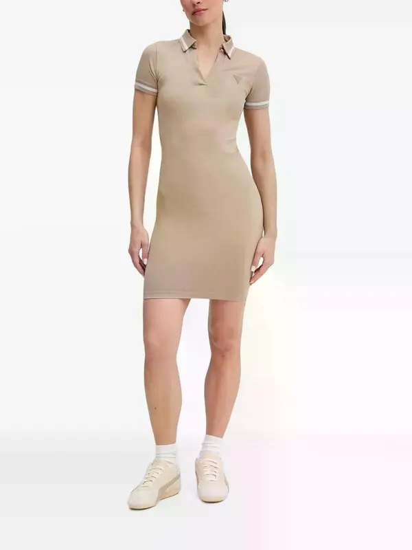 Guess 4g Logo Patterned Polo Collar Mini Dress