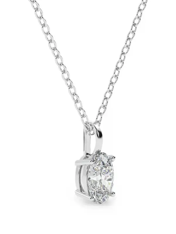 DIAMOND ESSENTIALS Oval-cut Diamond Solitaire Pendant Necklace In 14k White Gold