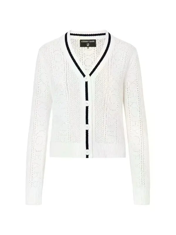 Iceberg Logo Pointelle V-neck Cardigan