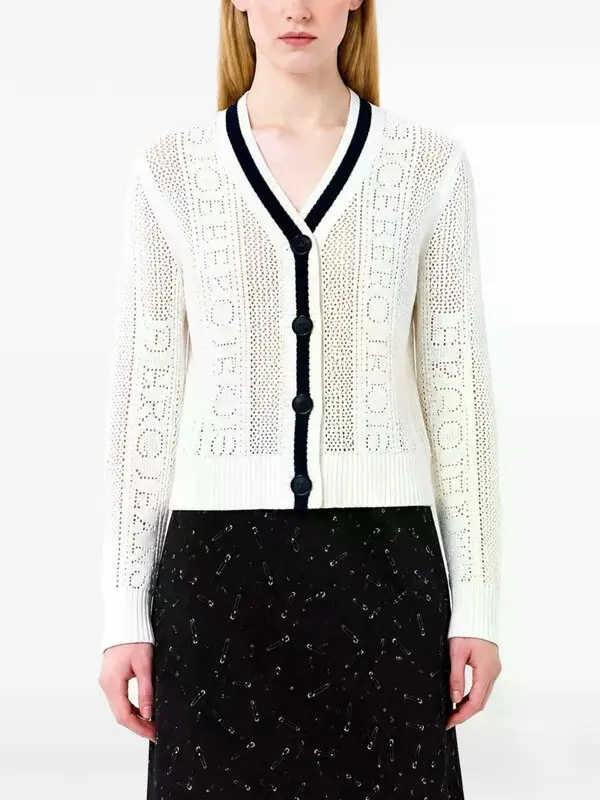 Iceberg Logo Pointelle V-neck Cardigan