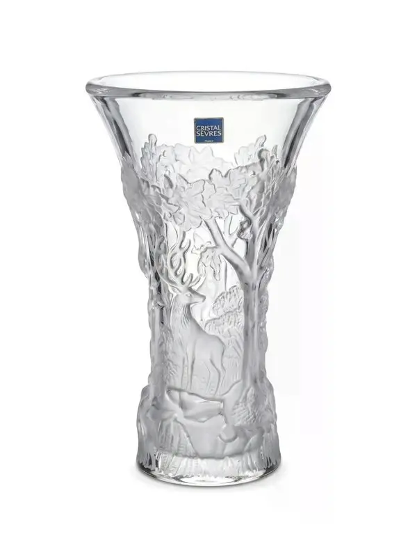 CRISTAL DE SEVRES Embossed Forest-motif Vase - White
