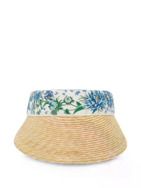 FERRAGAMO Spring-print Straw Visor - Neutrals
