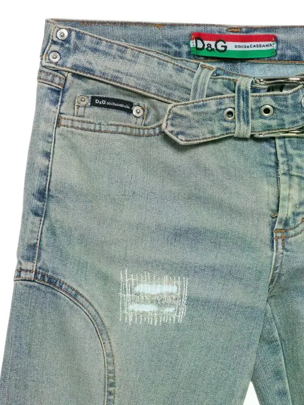 Dolce & Gabbana Belted Distressed Light Wash Jeans