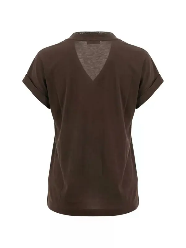 Brunello Cucinelli Monili Trim V-neck T-shirt - Brown